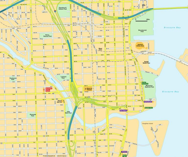 Mapa de Miami | TurismoEEUU | Plano, Condados, Calles, Sitios turísticos
